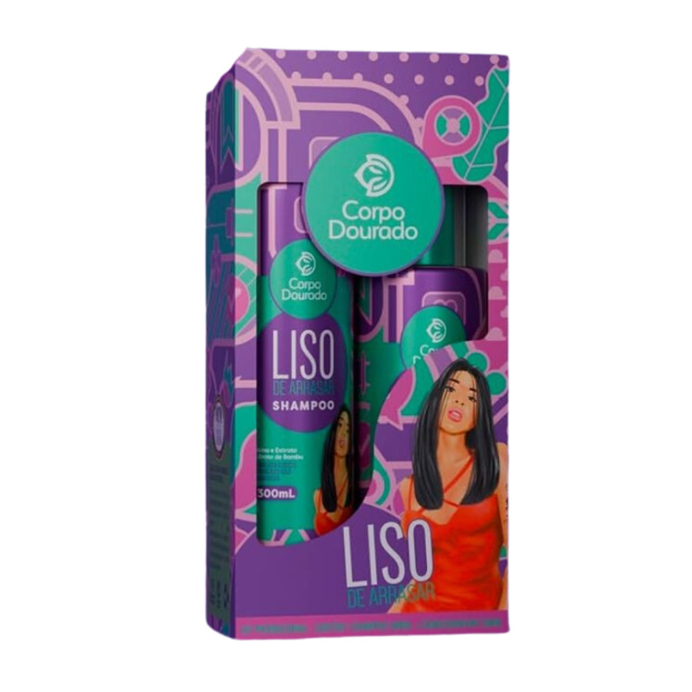 Kit Shampoo 300ml + Condicionador 250ml Liso De Arrasar Corpo Dourado ...