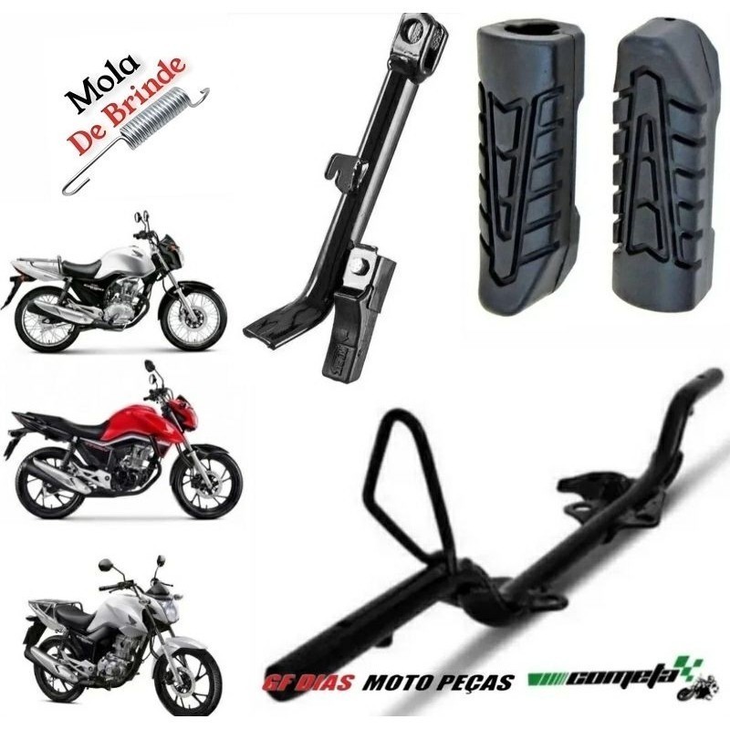 KIT ESTRIBO MACIÇO+BORRACHAS+CAVALETE LATERAL+MOLA MOTO HONDA CG TITAN ...