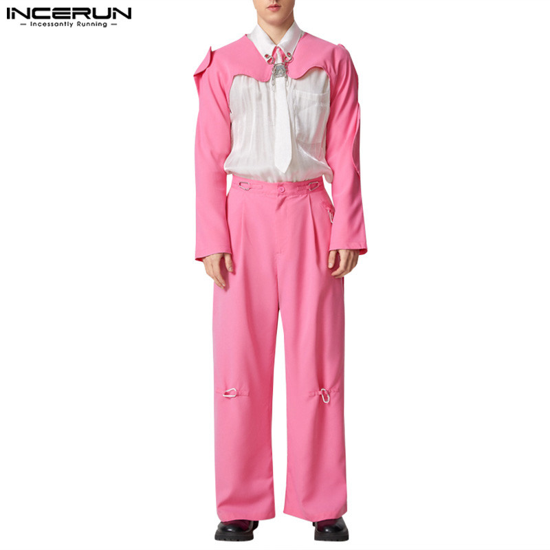 INCERUN Masculino Vintage Corte Estilo Reto Casual Cor Sólida Ternos De ...