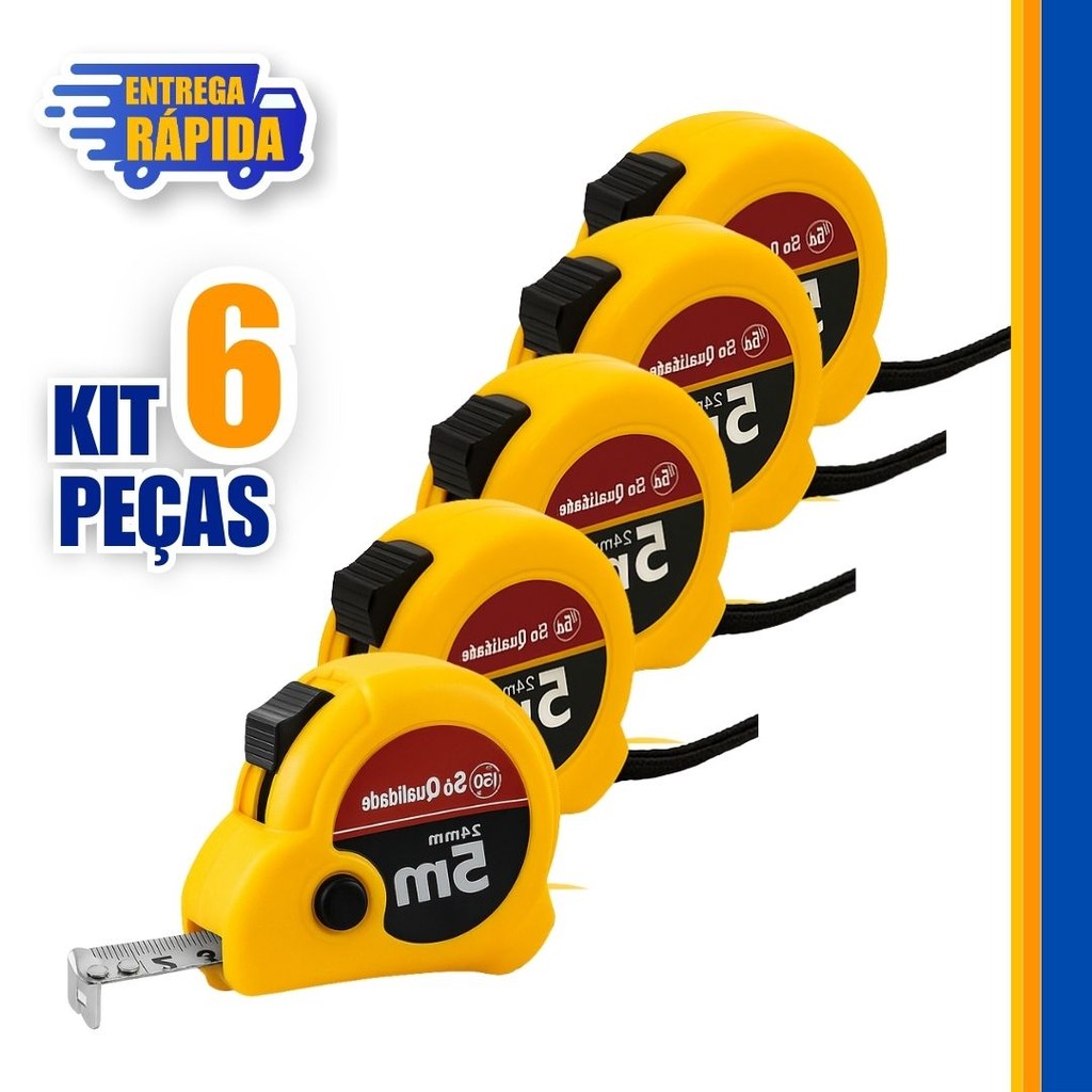 6 Trena 5 Metros x 24 mm de Metal Kit com 3 Und c/ Trava Freio Manual ...