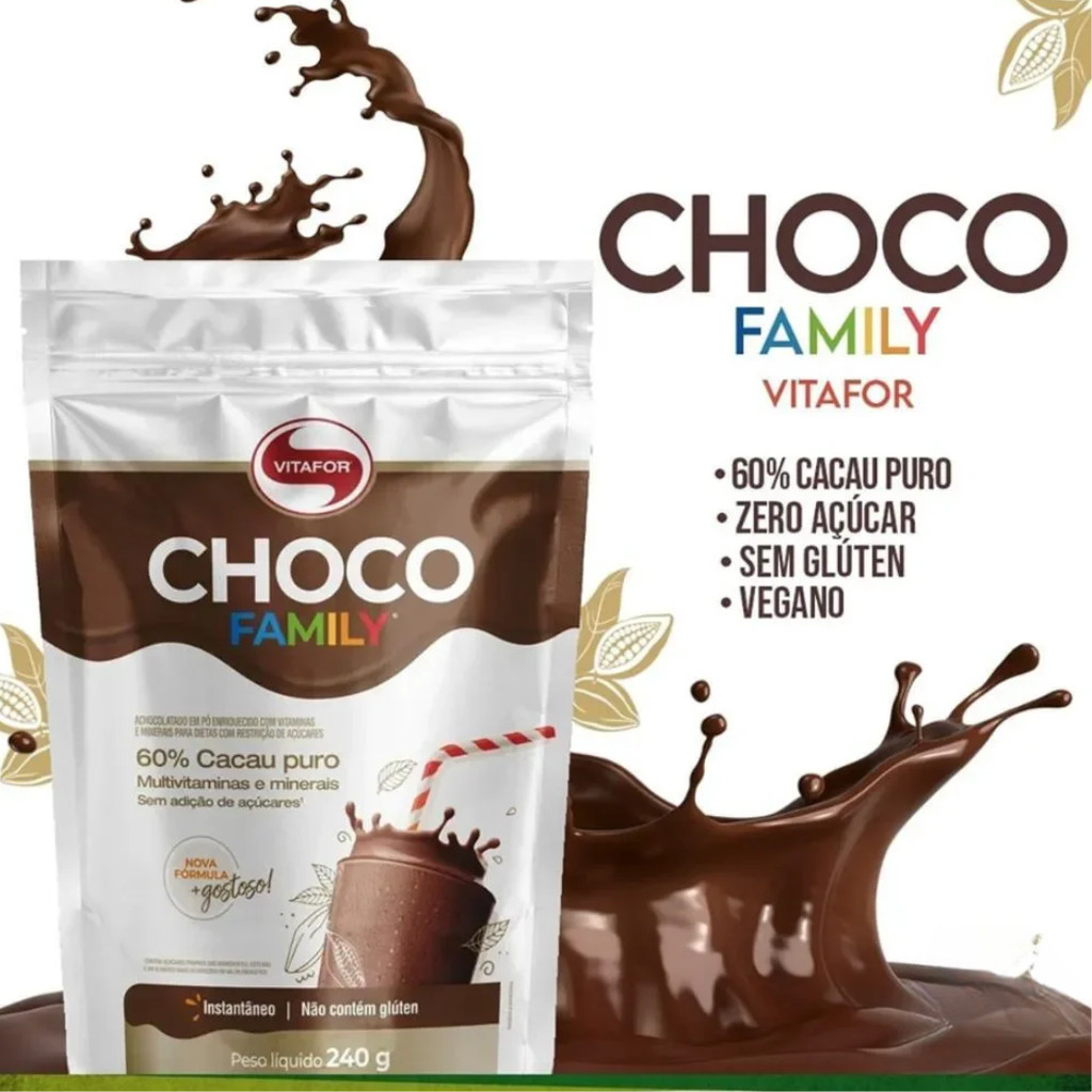 CHOCOLATE 60% CACAU ACHOCOLATADO CHOCO FAMILY POUCH 240G VITAFOR ...