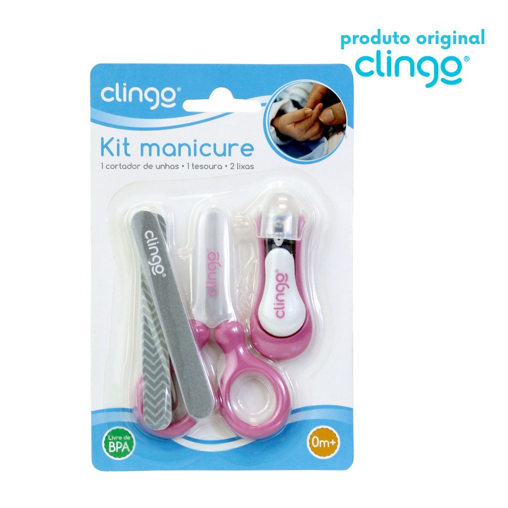 Kit Manicure Infantil Clingo Rosa - Unhas do Bebê Seguras | Shopee Brasil