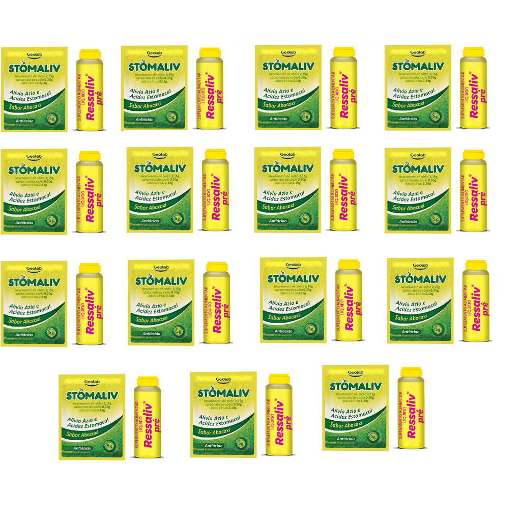 Kit 15 Ressaliv Pré de 10ml Flaconetes + Stomaliv Antiácido Abacaxi ...