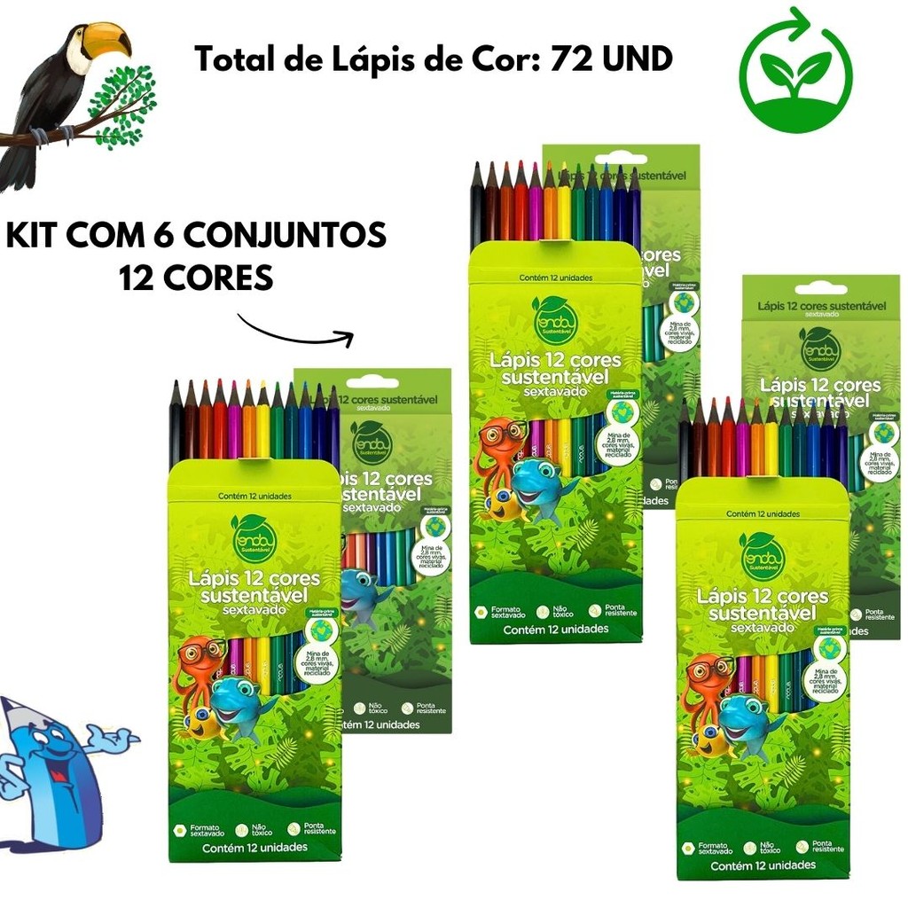 KIT 6 CONJUNTOS DE LAPIS DE COR 12 CORES ONDA | Shopee Brasil
