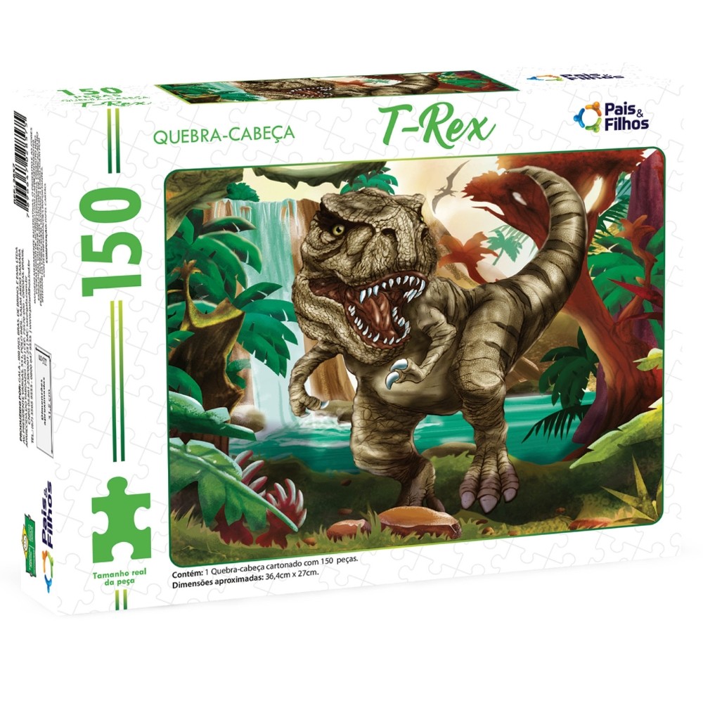 QUEBRA CABEÇA T-REX 150 PEÇAS PAIS E FILHOS PUZZLE DINOSSAURO BRINQUEDO ...