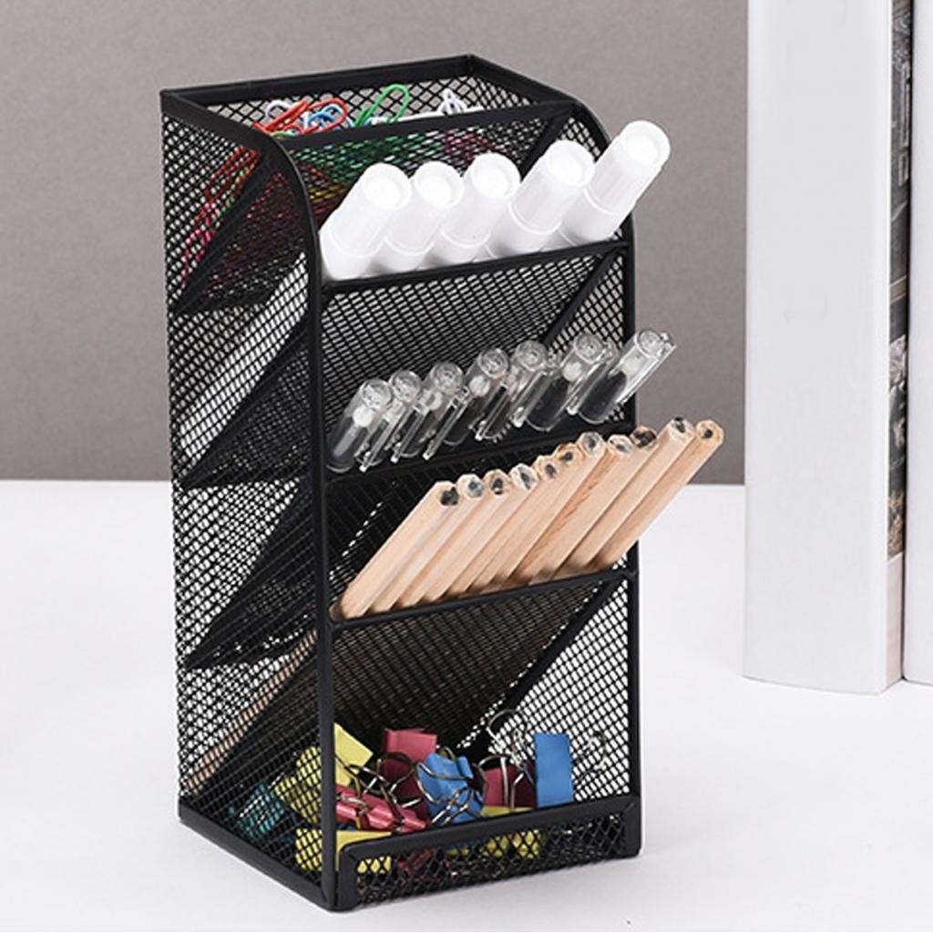 Pen Holder Slant Insert Metal Multilayer Desktop Stationary Container ...