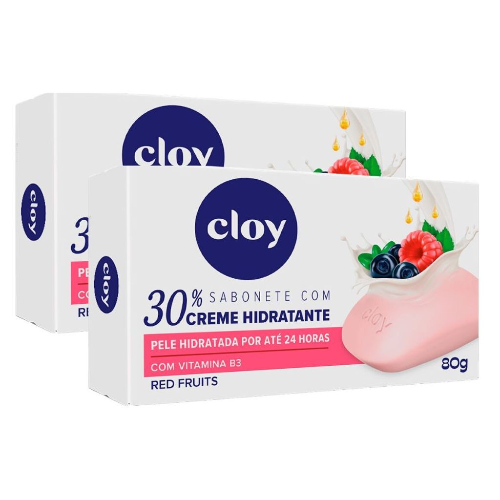 Kit 2 Sabonete em Barra Cloy Red Fruits Creme Hidratante 80g | Shopee ...