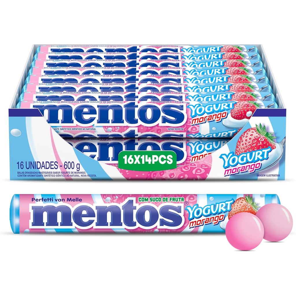 Drops Mentos Yogurt Morango Com 16 Unidades De 37,5g | Shopee Brasil
