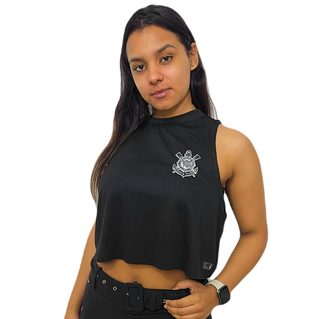 Camisa Corinthians Cropped Basic Preto - Feminina | Shopee Brasil