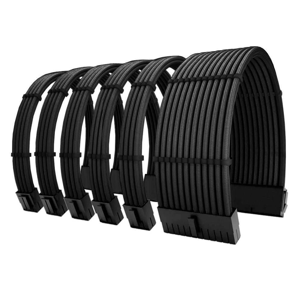 KIT 6 CABO SLEEVED PRETO EXTENSOR FONTE 1 X 24PIN (ATX) - 2 X 4+4 PINOS ...