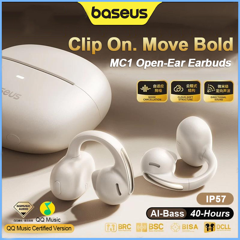 Baseus MC1 Clip-On Sports Earbuds Ear Fones De Ouvido Sem Fio Bluetooth 5.4 Abertos IP57 À Prova ...