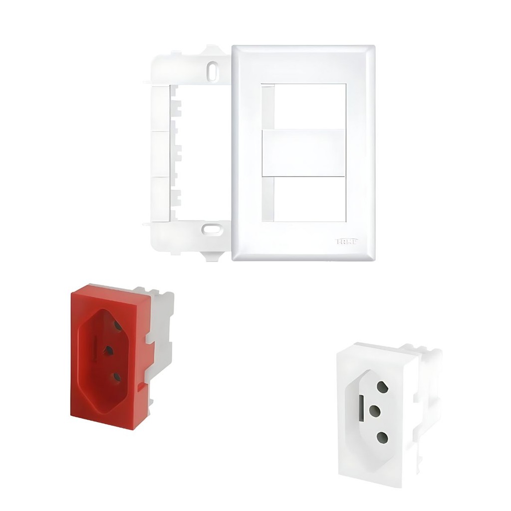 Tomada Dupla 20A 2p+t 4x2 Branca e Vermelha 250v - Fame | Shopee Brasil