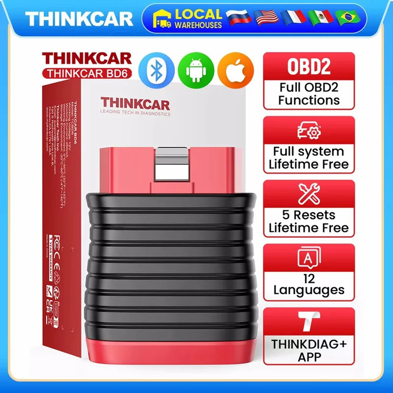 Thinkcar BD6 Scanner OBD2 Ferramentas de Diagnóstico de Sistema Completo BLEED/BRAKE/ETS/IMMO ...