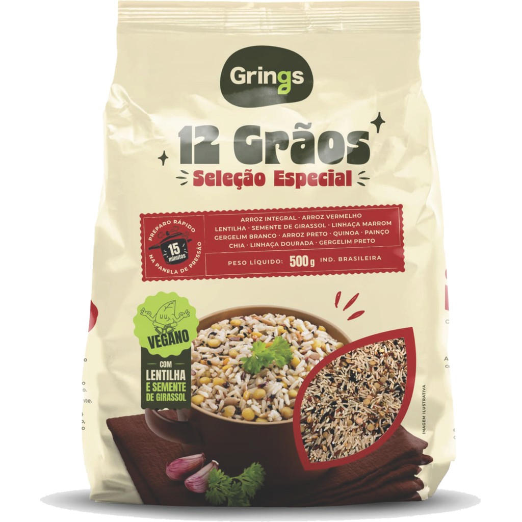 Arroz Integral 12 Grãos Low Gluten Grings - Pacote 500g | Shopee Brasil