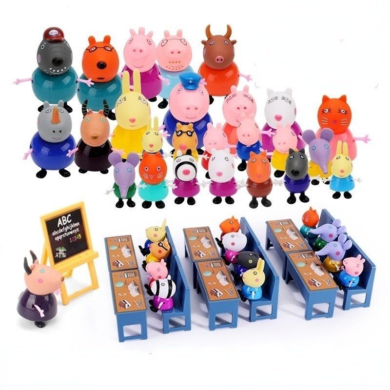 4 peças/6/14/16 Peppa Pig piggy Set Pig Doll/avó Família/carrinho ...