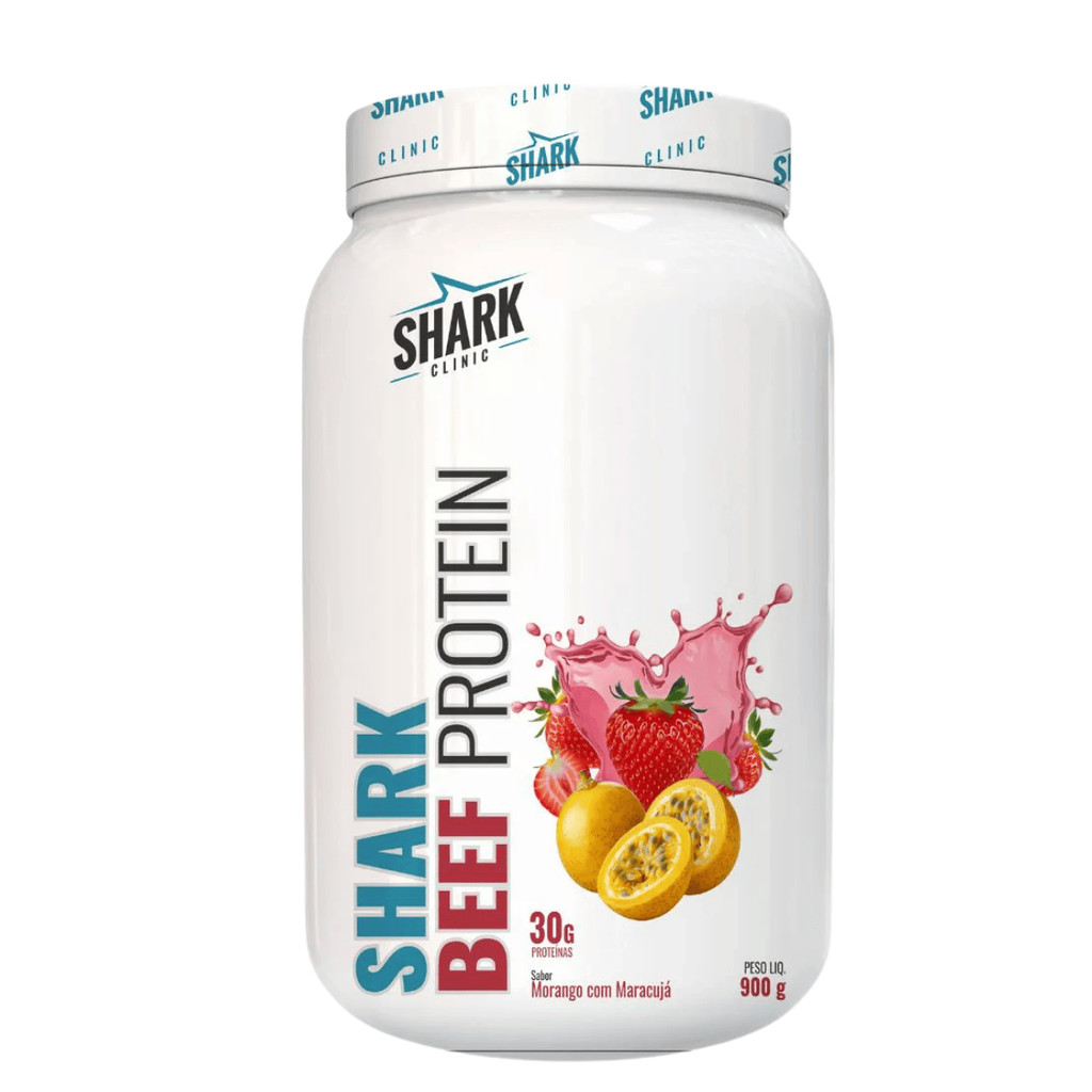 Whey Beef Protein Pote 900g Shark Pro Morango com Maracujá | Shopee Brasil