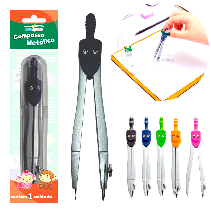 COMPASSO ESCOLAR METAL KIT COM 2 COMPASSOS | Shopee Brasil