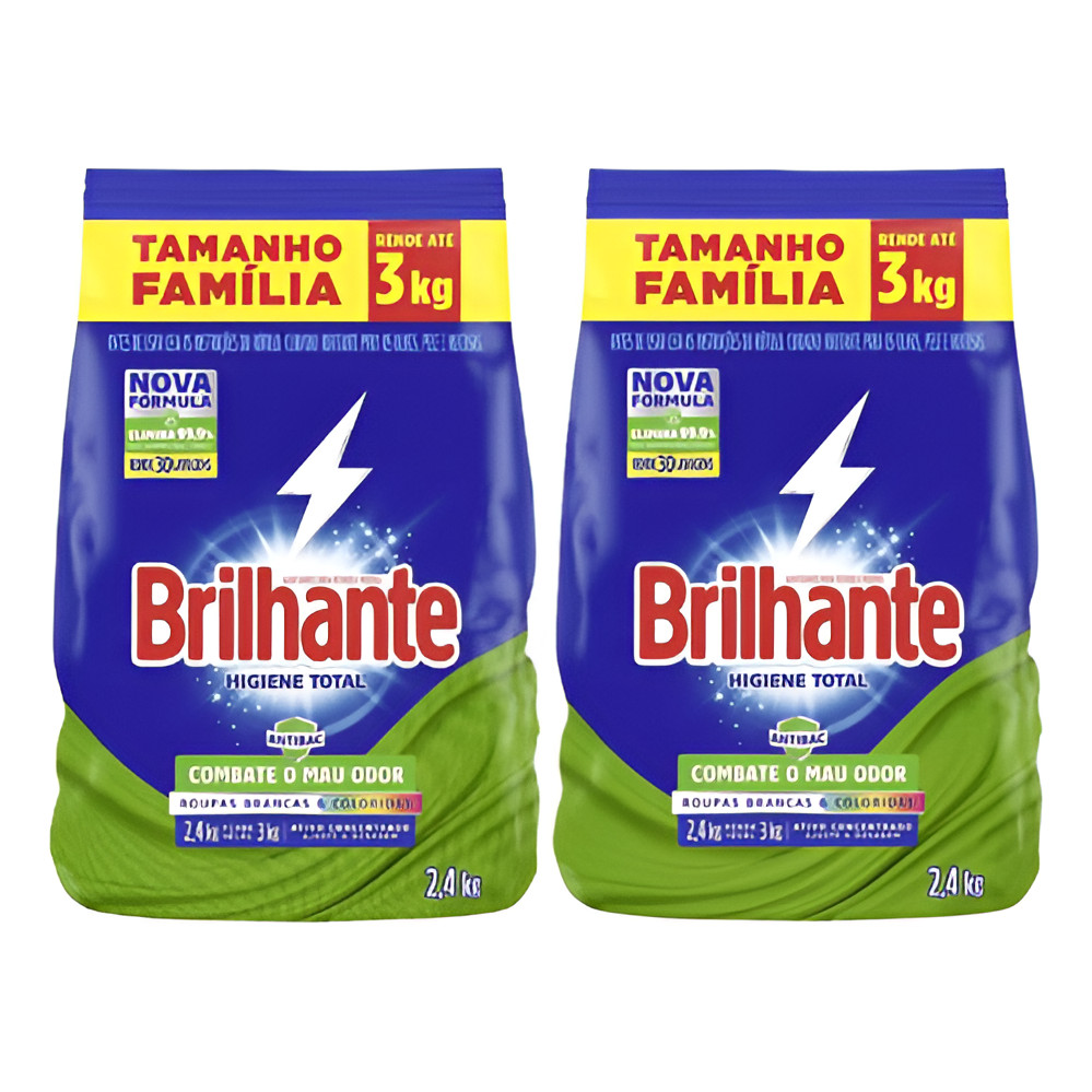 KIT 2 UNID. Sabão Em Pó Brilhante Higiente Total 2.4kg - Total 4,8kg ...