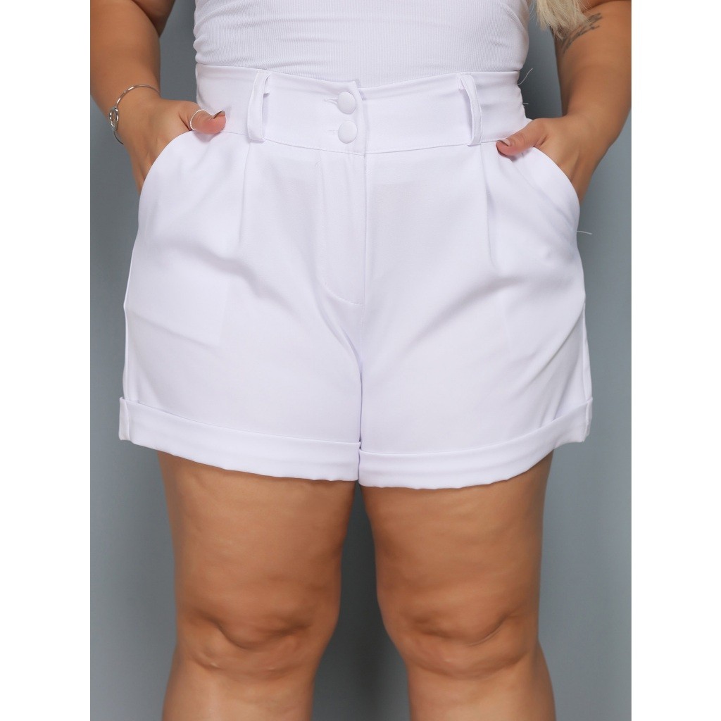 short plus size feminino alfaiataria com botão lançamento/COD:S03 ...