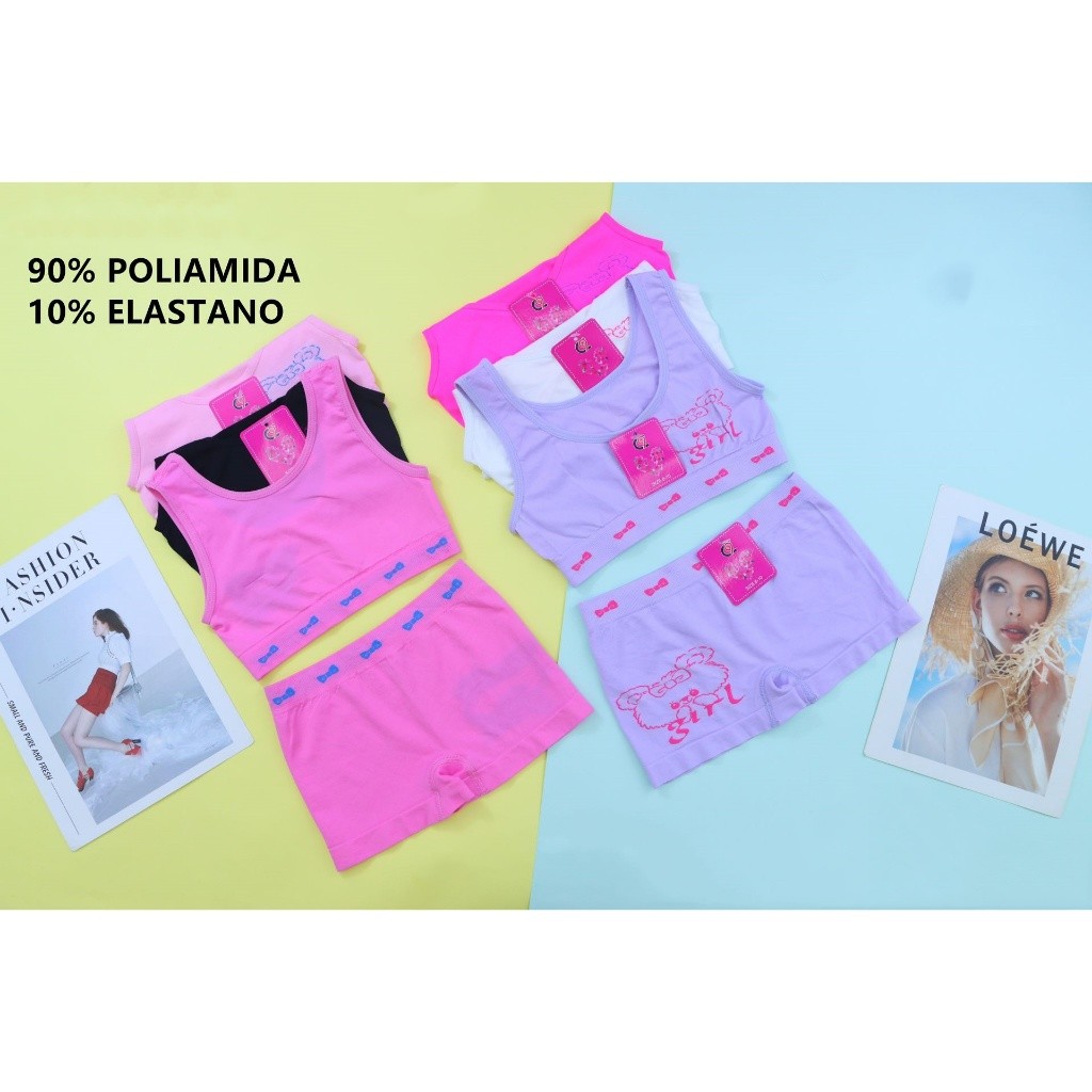 Kit 2 Conjunto Sem Costura Top Nadador + Calcinha Box Infantil Menina ...