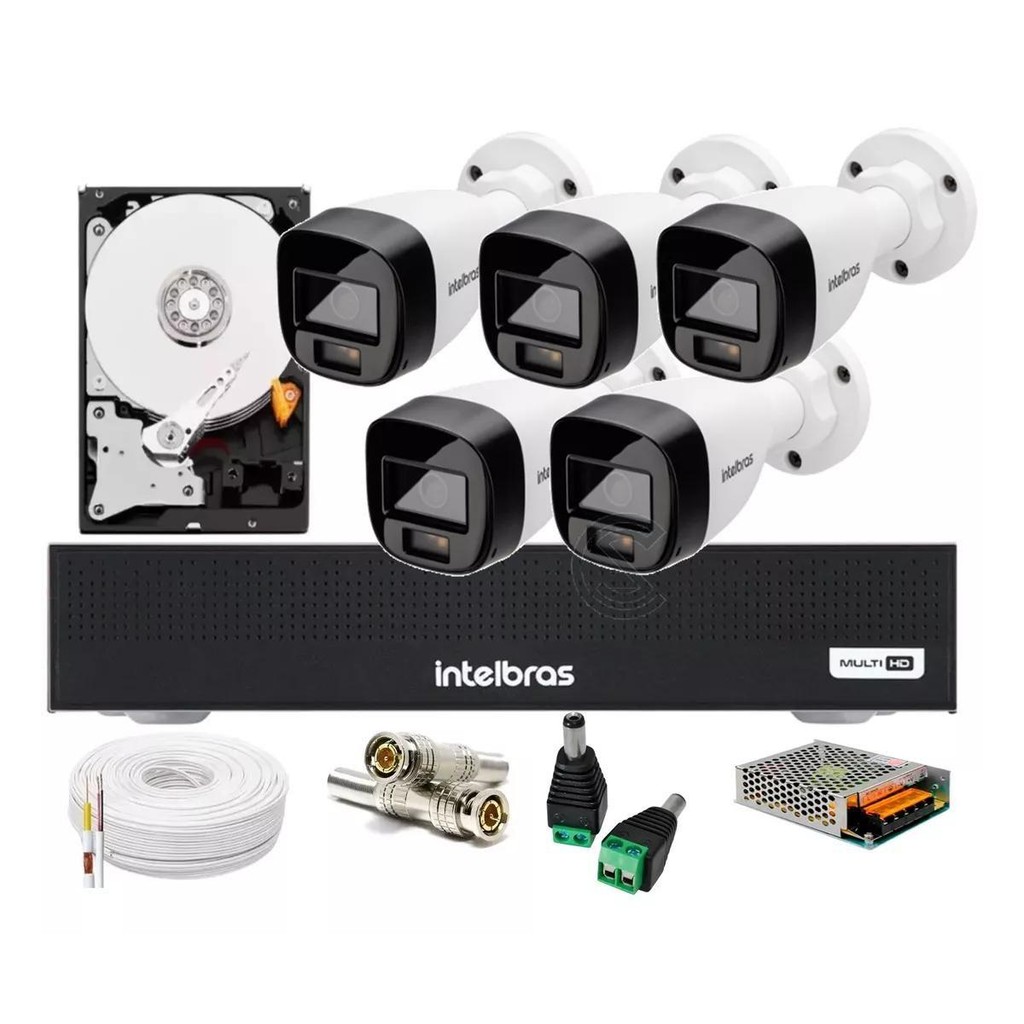 Kit 5 Cameras de Seguranca Intelbras 3220 Full Color C/ Audio, Dvr 8ch ...