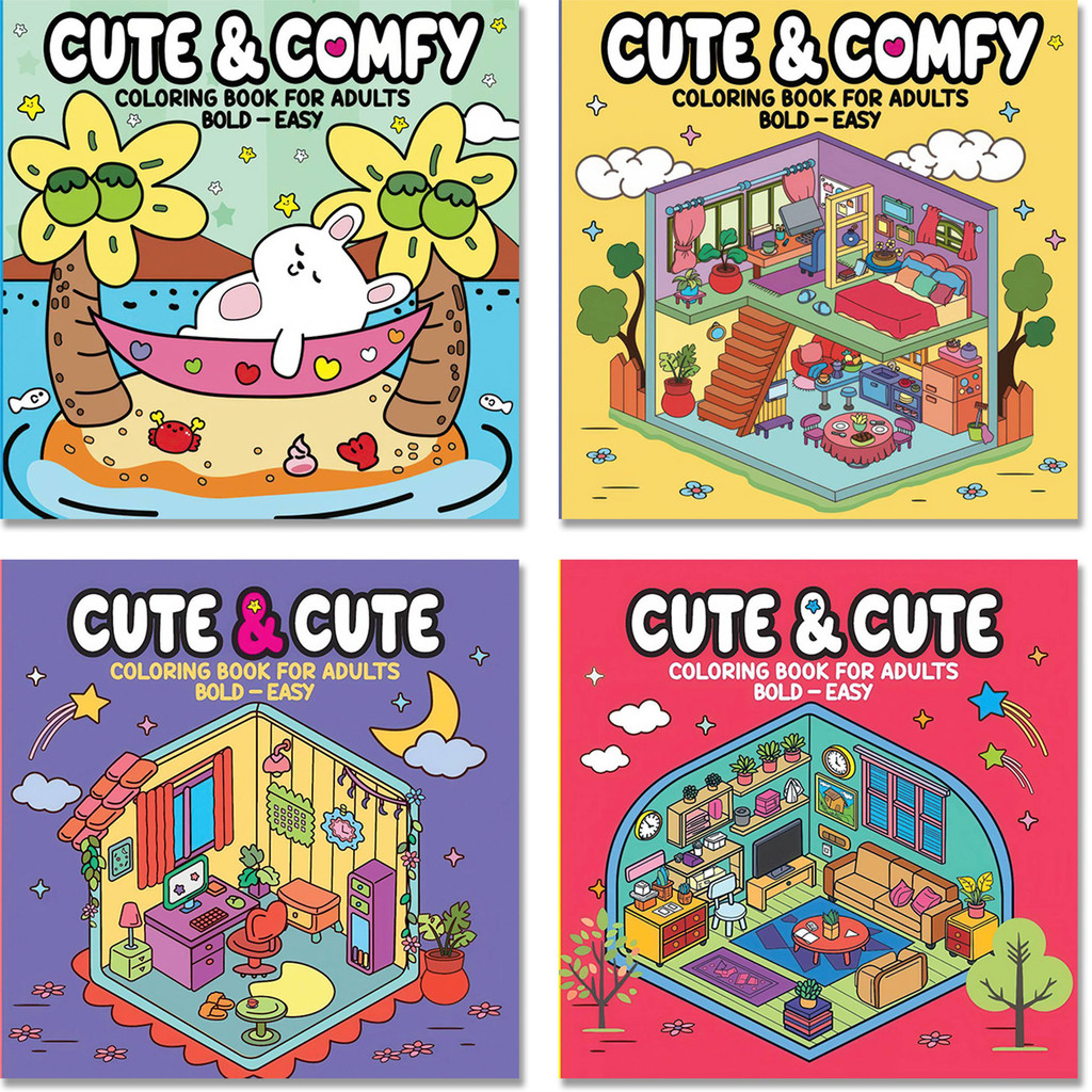 Coleção 4 x Livros de Colorir Bobbie Goods Cute & Cute & Comfy Coloring ...