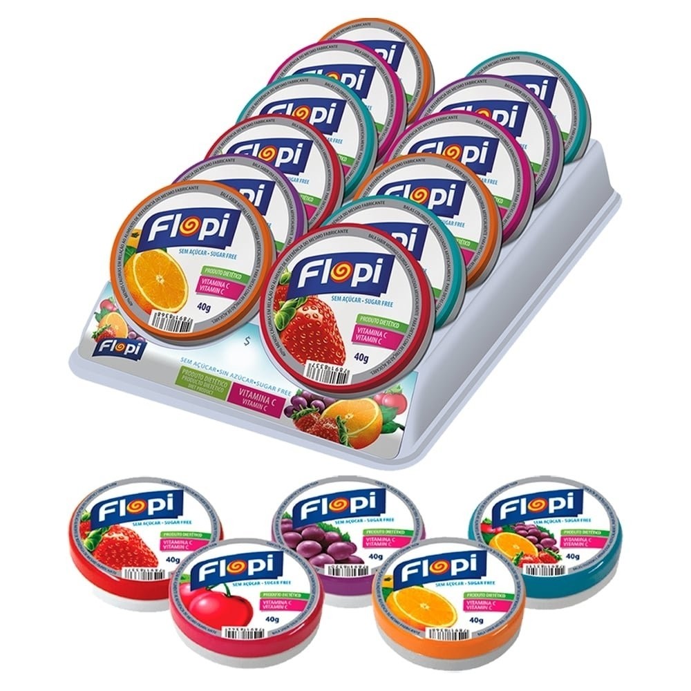 Bala Florestal Flopi Diet Lata Sortida 40g - Embalagem com 12 Unidades ...