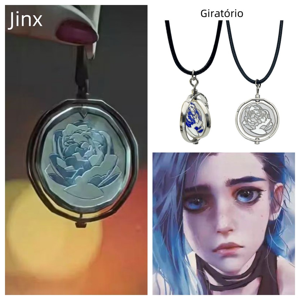 League of Legends Arcane Jinx Azul Rosa Colar Com Pingente Dupla Face ...