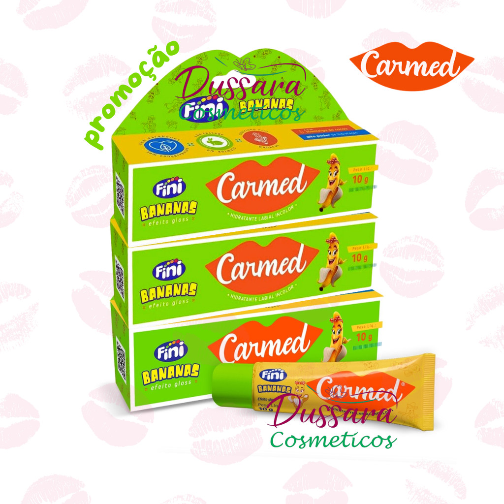 Kit c\ 3 Carmed Hidratante Labial Fini Bananas Efeito Gloss 10g | Shopee Brasil