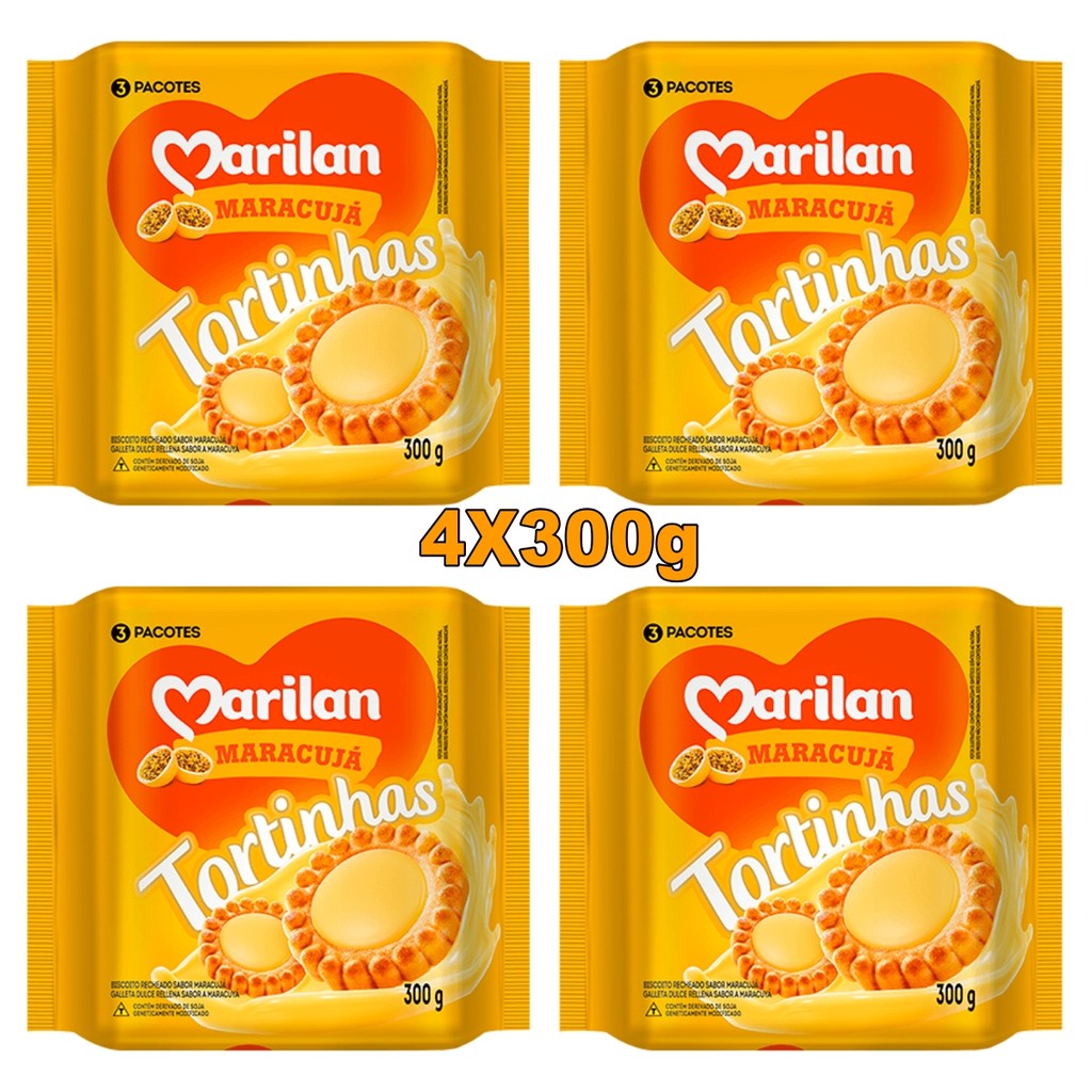 Tortinha Marilan Biscoito Bolacha Recheado Maracujá 4X300G | Shopee Brasil