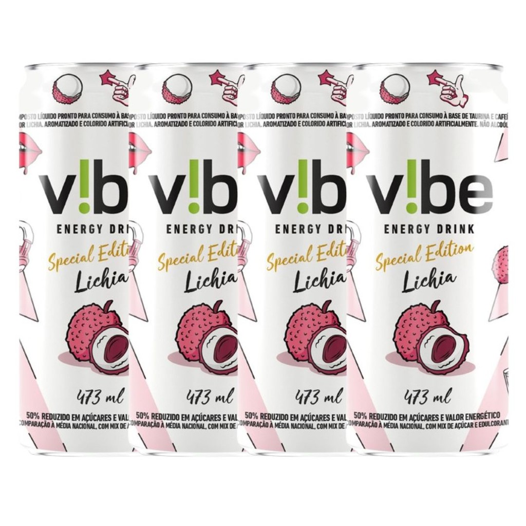 Kit 4un Energético Vibe Energy Drink 473ml Sabor Lichia Special Edition ...