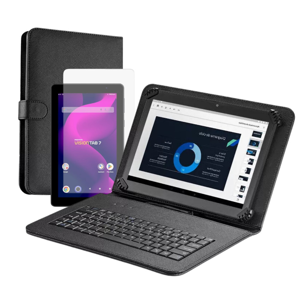 Capa com Teclado Para Tablet Positivo Vision Tab 7 E Película de ...