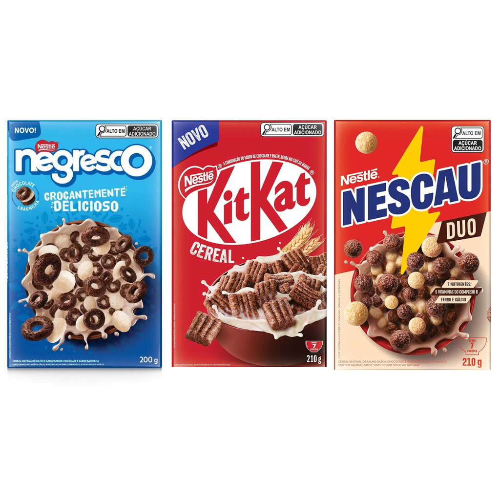 Kit com 3 Cereais Matinais: Negresco + Kit Kat + Nescau Duo | Shopee Brasil