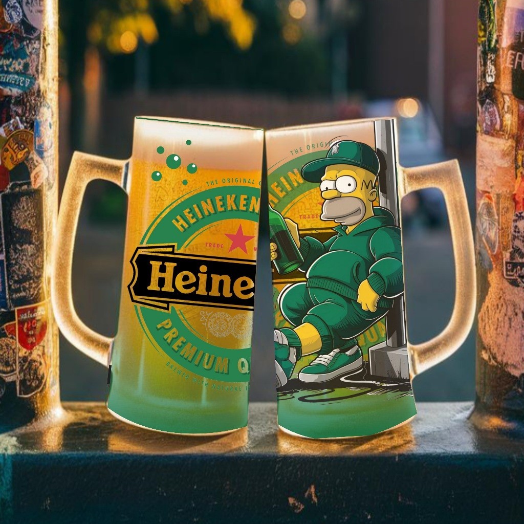 Caneca de Chopp Vidro Jateado FOSCO Cerveja Refrigerante Personalizada Simpsons | Shopee Brasil