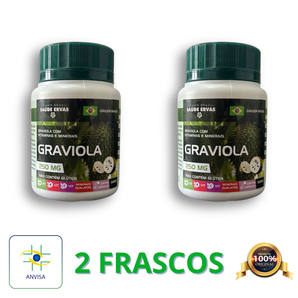 Kit 2 Un Graviola em cápsulas 100% Natural - 30 Cápsulas - Suplemento ...