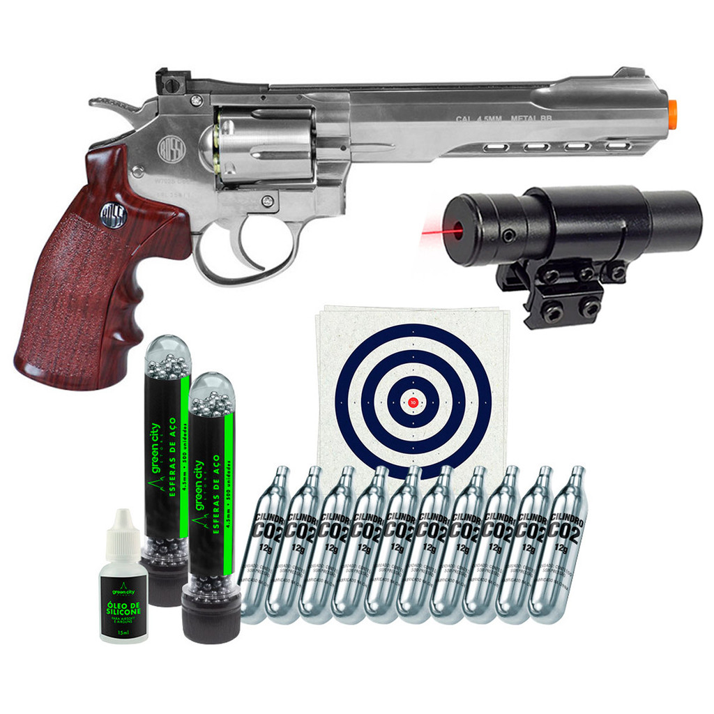 Revólver Full Metal Co2 Rossi W702S Cromado Realista Com Mira Laser ...