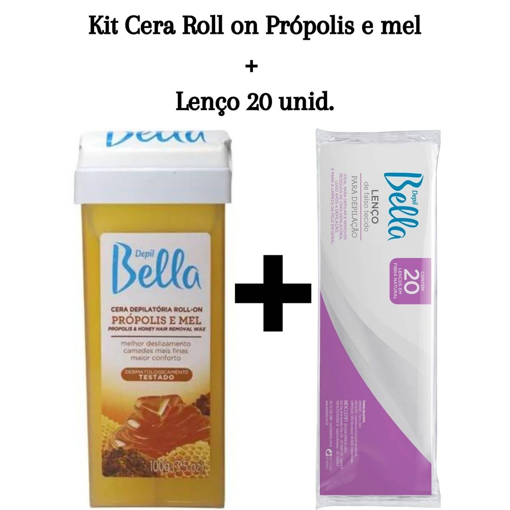 Kit Cera Roll On Própolis e Mel 100g + Lenço Para Depilação 20 unidades ...