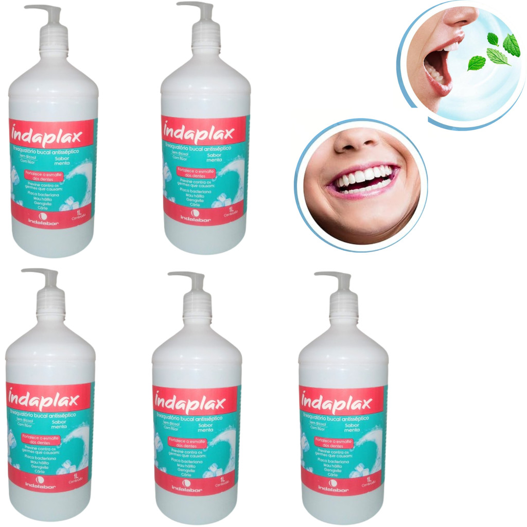 Kit 5 Enxaguante Bucal Gargarejo Limpa Mau Hálito - 01 Litro | Shopee ...