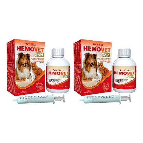 Kit C/2 Un Suplemento Vitaminico Hemopet Gold 120ml Vetbras | Shopee Brasil