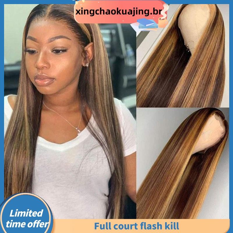 Wig perucas femininas lace cabelo humano liso moda peruca loira lisa ...