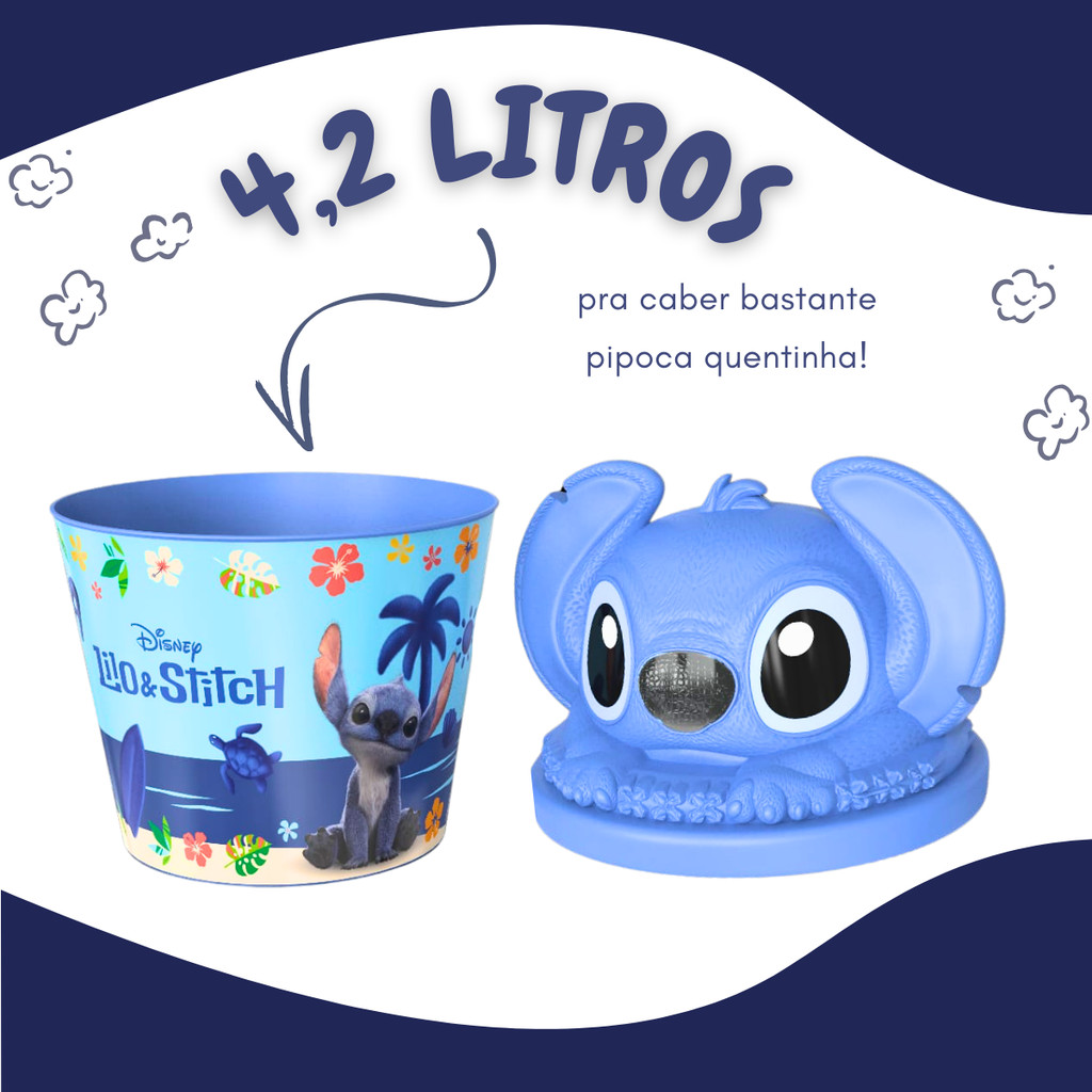 Balde de Pipoca Stitch 3D Tampa Original Licenciado Cinema Live Action ...