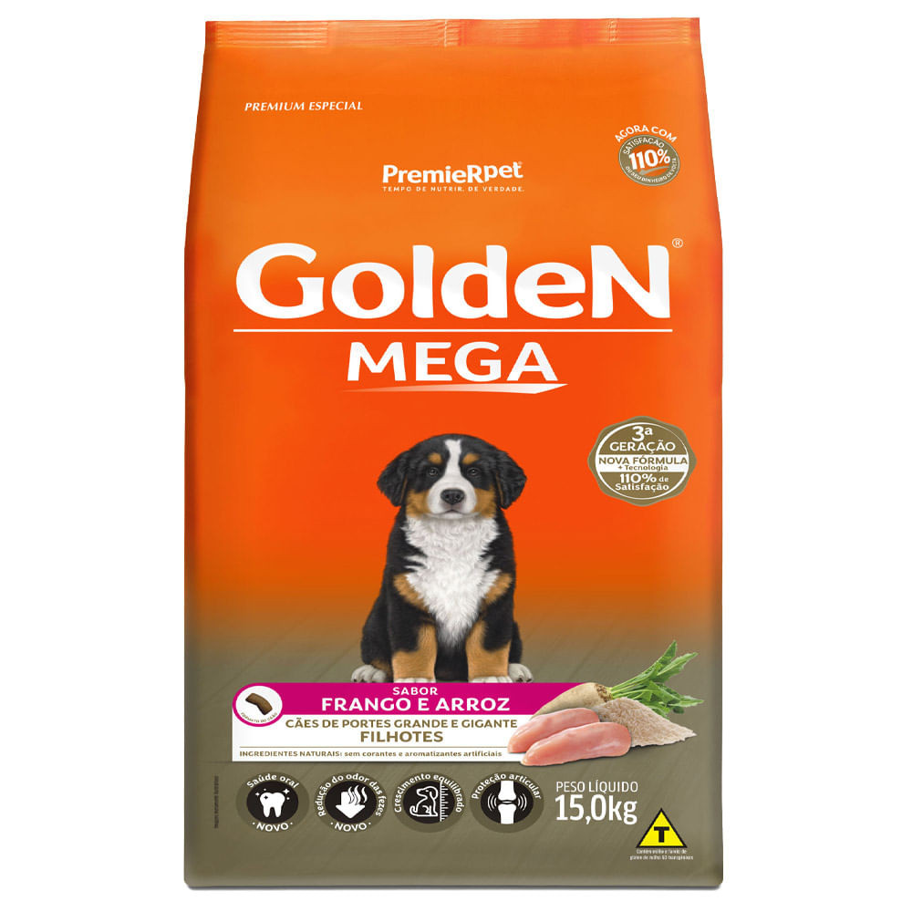 RAÇÃO GOLDEN MEGA CÃES FILHOTES RAÇAS GRANDES FRANGO E ARROZ 15KG ...