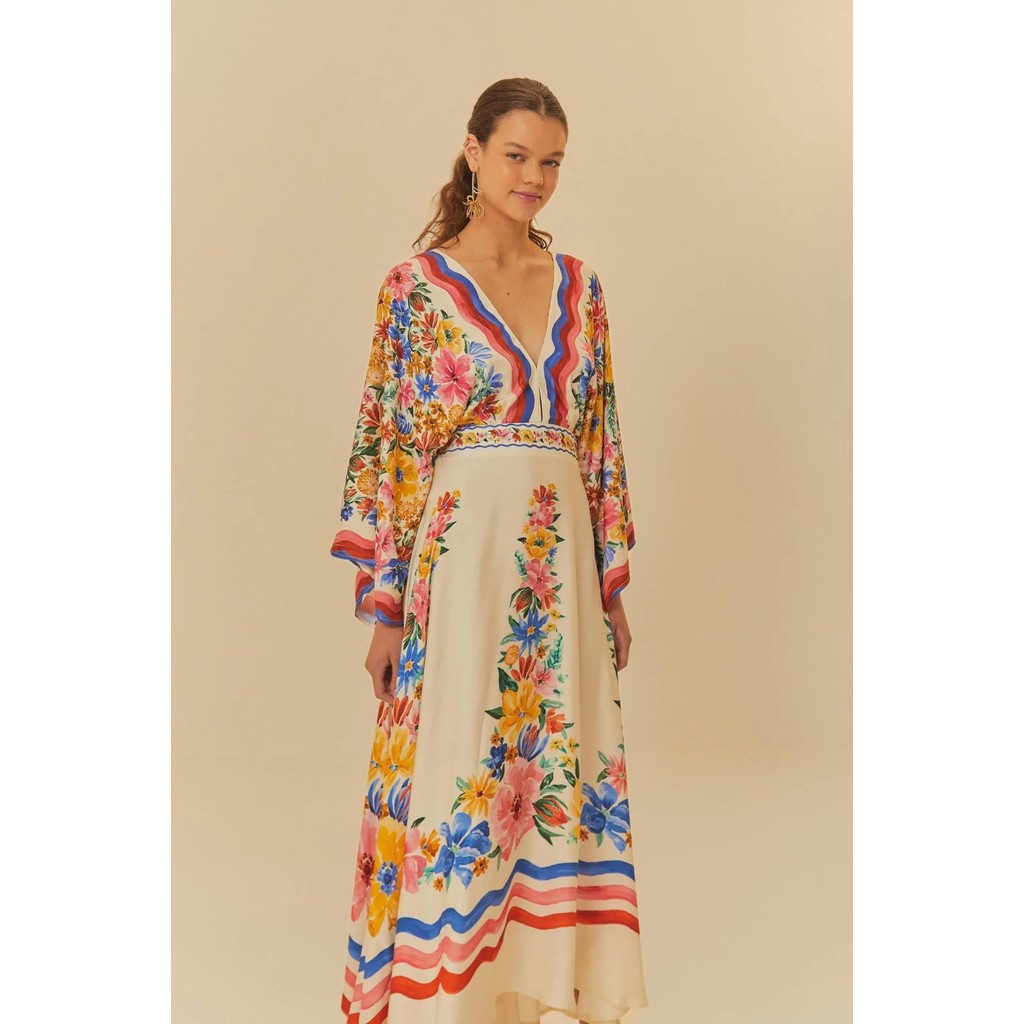 VESTIDO MIDI LENCO FLORALINE - FARM | Shopee Brasil
