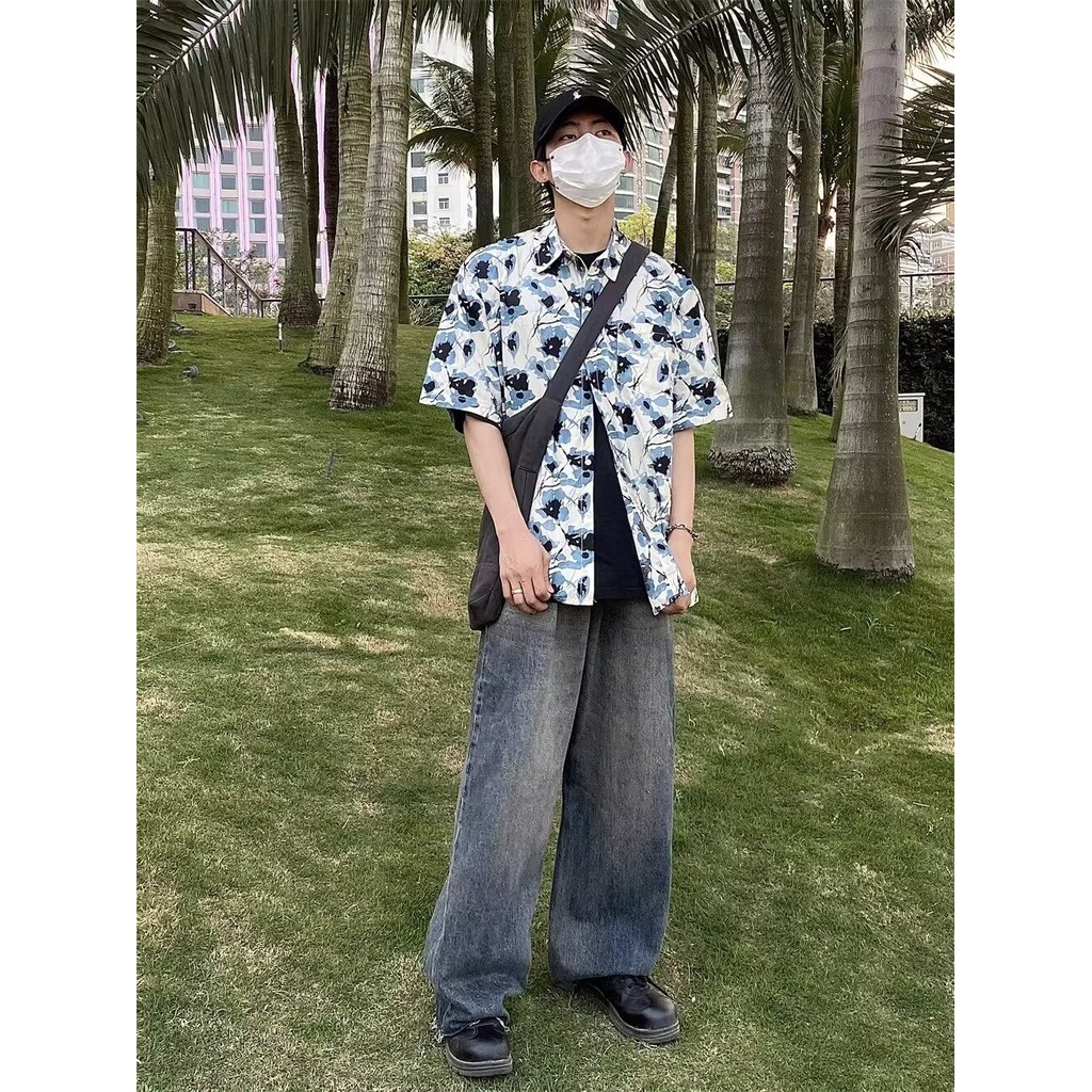 Verão Estilo Coreano Borboleta Impressão Fina Camisa De Manga Curta ...