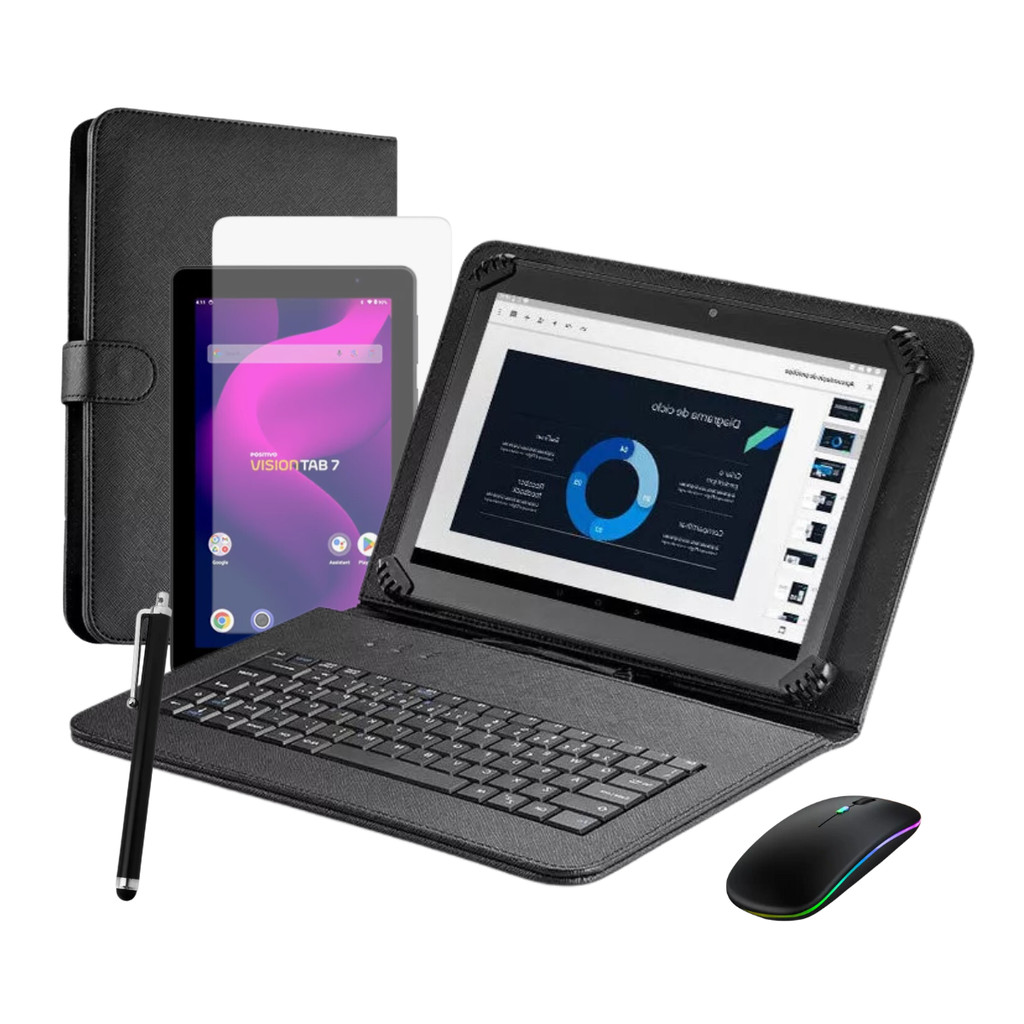 Capa com Teclado p/ Tablet Vision Tab 7 + Mouse + Caneta Touch ...