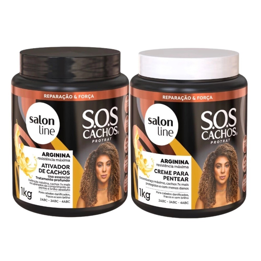 Kit Salon Line SOS Cachos Arginina Creme Pentear + Ativador de Cachos ...