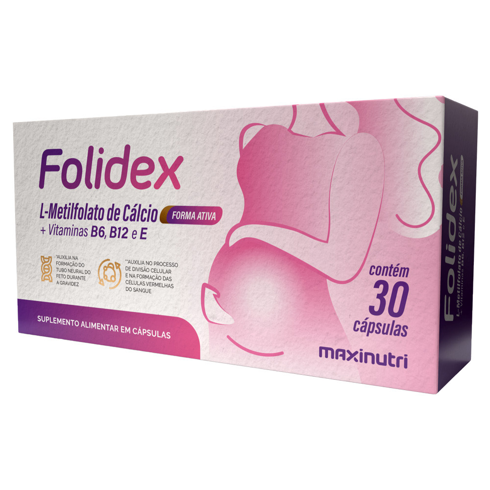 Folidex L-Metilfolato Vitaminas B6-B12-E 30 Cápsulas Maxinutri | Shopee ...