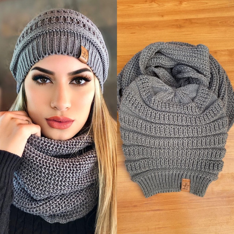 Conjunto touca+cachecol detalhe em trança unissex | Shopee Brasil