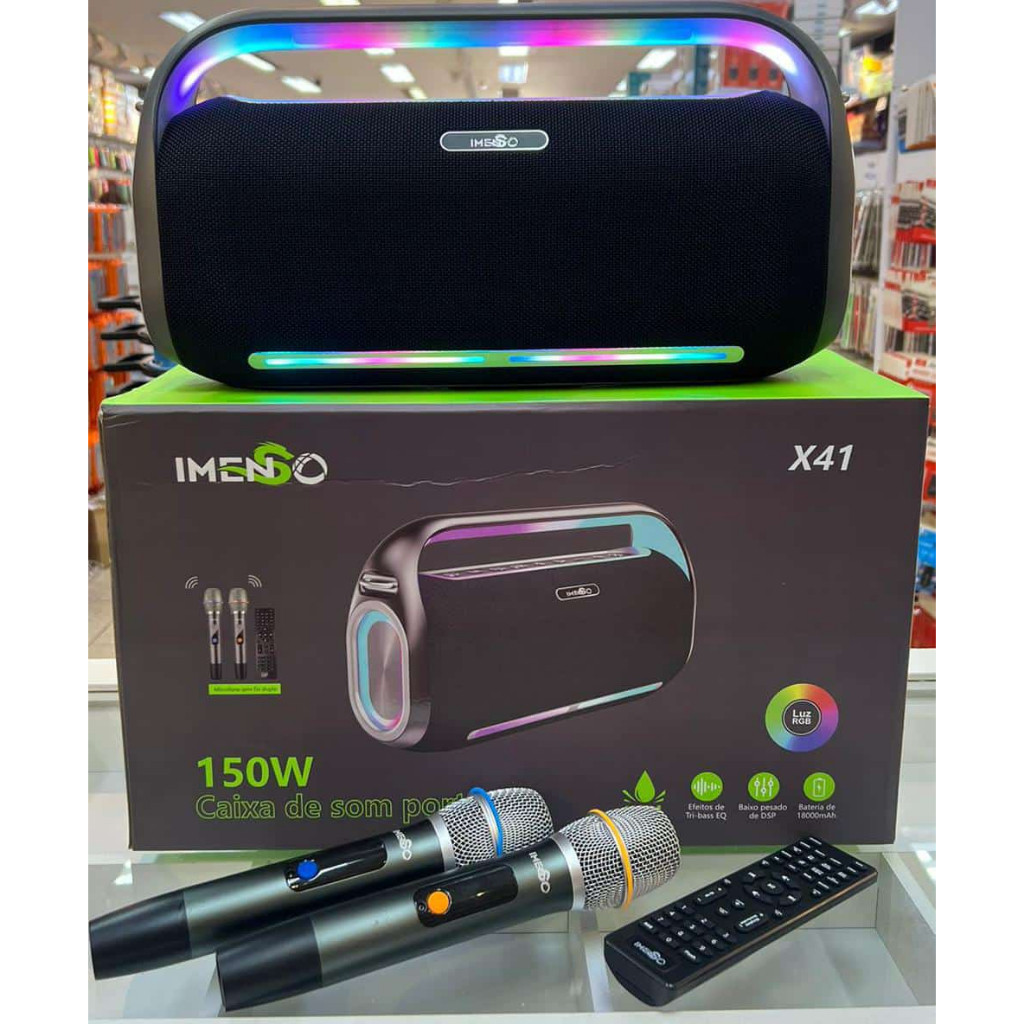 Imenso X41 Caixa de Som Bluetooth Potente 150W RMS Com 2 Microfones S ...