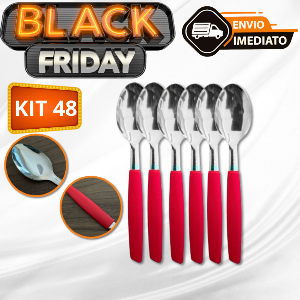 Conjunto de Colher Inox Vermelho Premium Cabo Plastico Mesa Cozinha ...